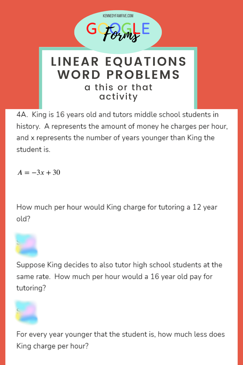 Word Problems for Linear Equations - kennedyfamfive