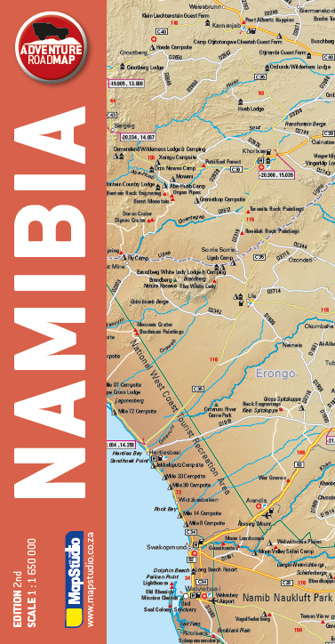 Namibia Adventure Road Map - easy-to-read full colour map of Namibia