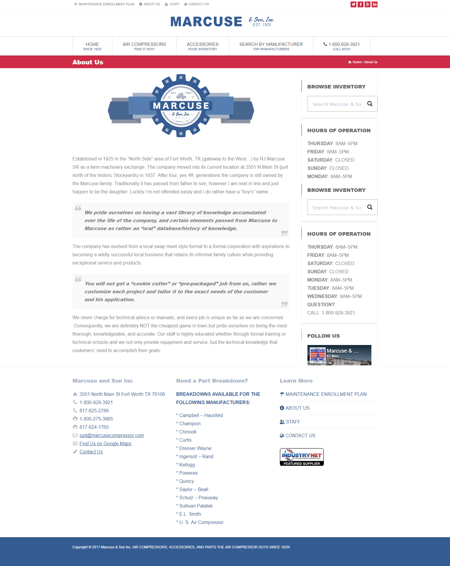 about | Marcuse and Son Inc. - Air Compressors and Air Compressor parts