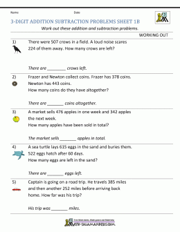 3 Digit Addition And Subtraction Word Problems