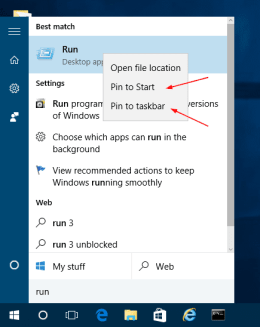 Windows 10 Quick Tip How To Pin Run Command Box To Start And Taskbar NEXTOFWINDOWS COM