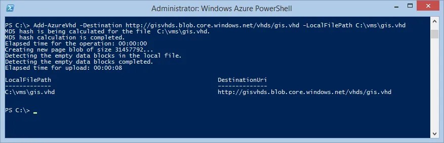 return(GiS); | Subir un vhd de datos a través de Windows Azure PowerShell y asociarlo a una VM