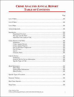 Table Of Contents On A Report