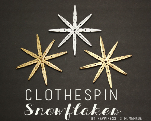 Shimmery Clothespin Snowflakes by Happiness is Homemade | Skip To My Lou