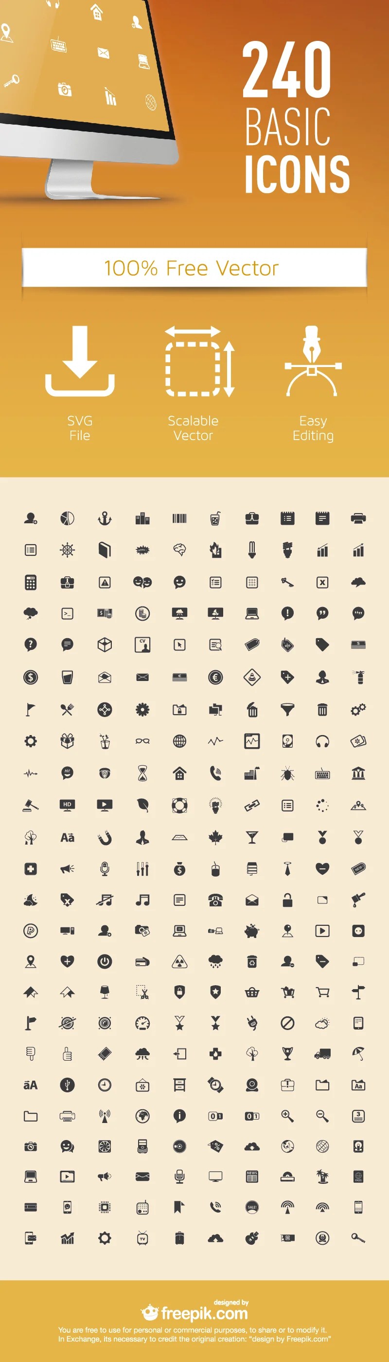 240 Basic Icons Vector Freebie - Snap2objects