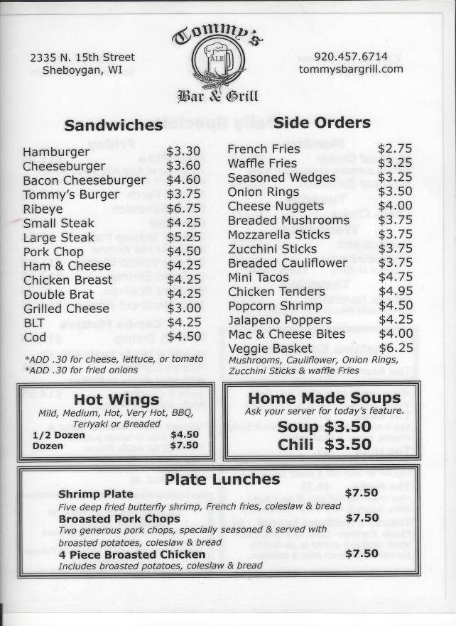 Menu Tommy s Bar And Grill menu-tommy-s-bar-and-grill